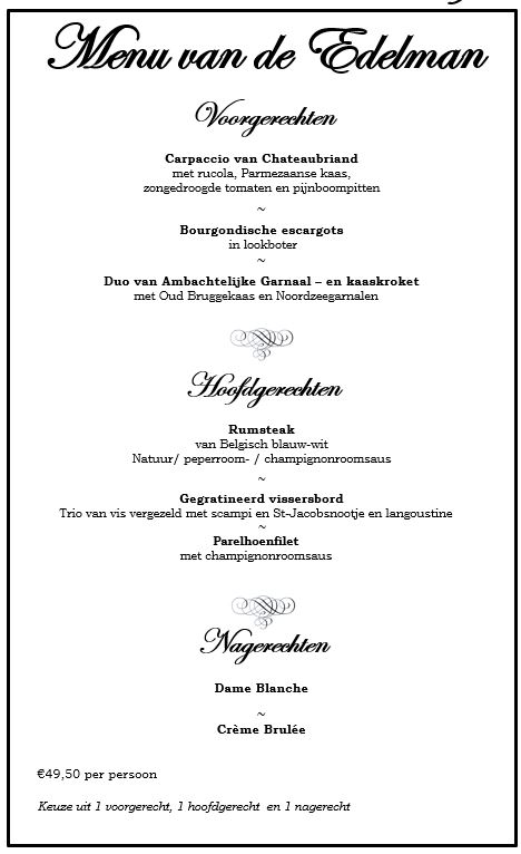 Menu van de Edelman - Postelsche Hofstee